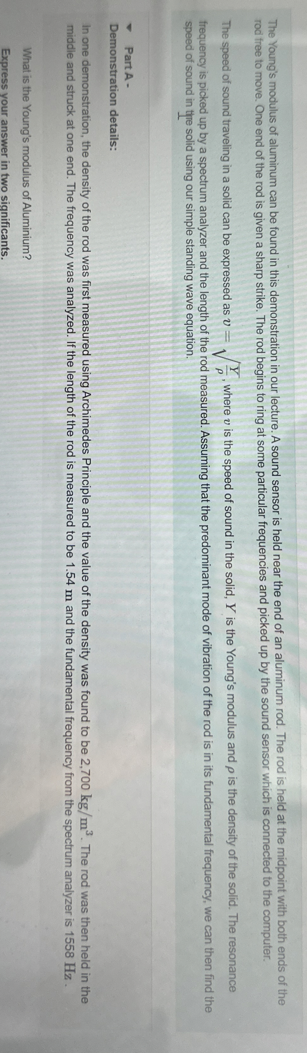 Solved The Young's modulus of aluminum can be found in this | Chegg.com