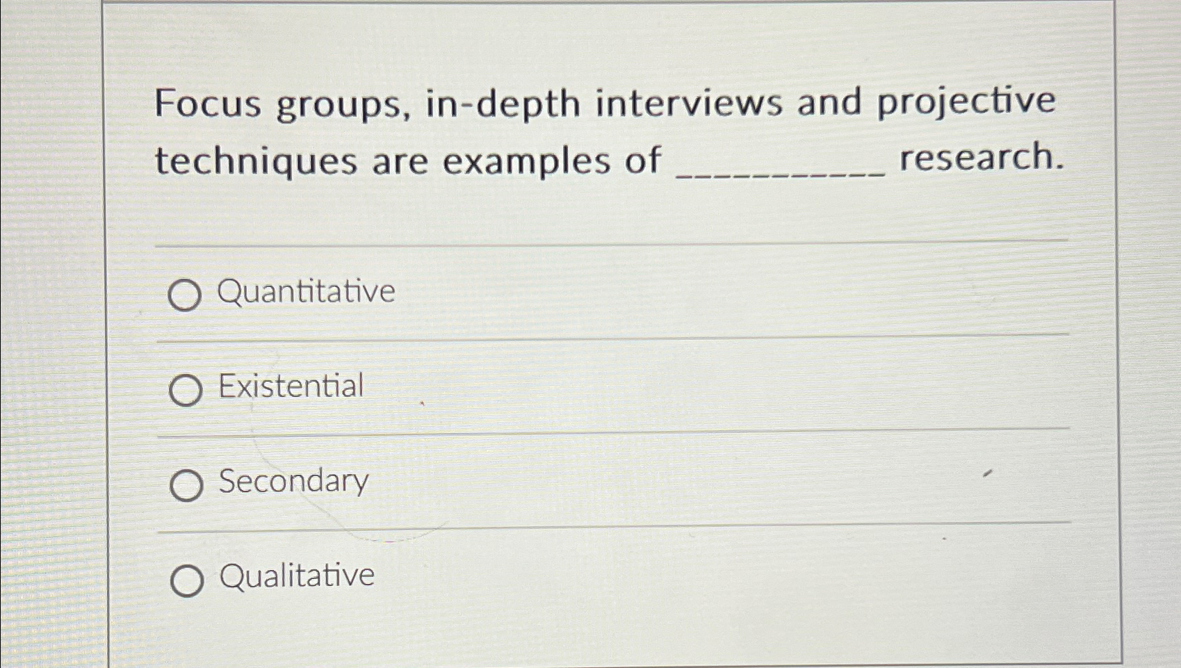 Solved Focus groups, in-depth interviews and projective | Chegg.com