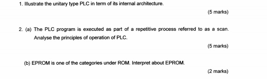 Solved 1. Illustrate the unitary type PLC in term of its | Chegg.com
