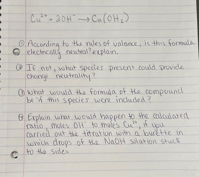 Solved Cu2++2OH−→Cu(OH2) (1) According to the rules of | Chegg.com