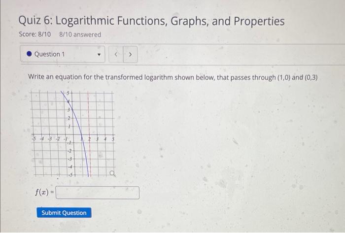 Solved Quiz 6: Logarithmic Functions, Graphs, and Properties | Chegg.com