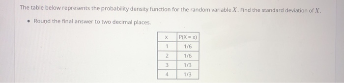Solved The table below represents the probability density | Chegg.com