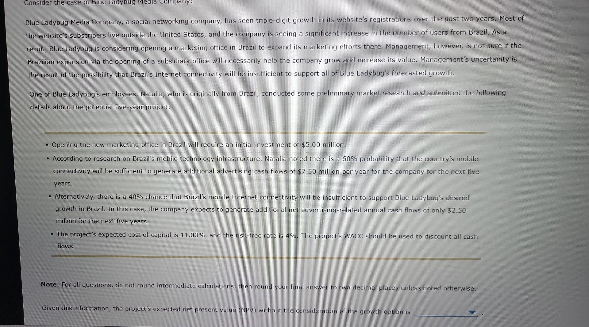 Solved Blue Ladybug Media Company, a social networking | Chegg.com