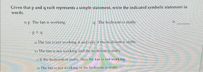 Solved Given that p and q each represents a simple | Chegg.com