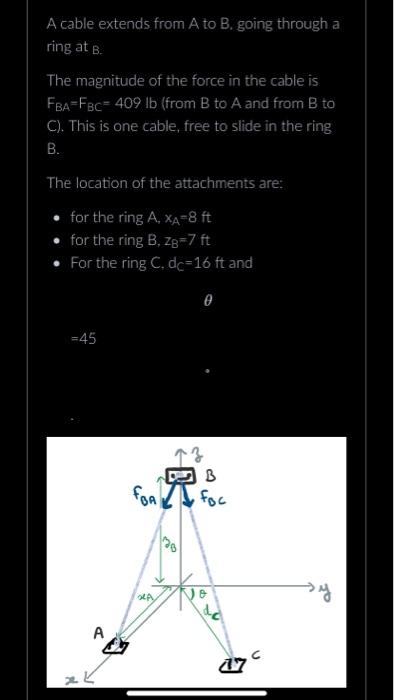 Solved A cable extends from A to B, going through a ring at | Chegg.com