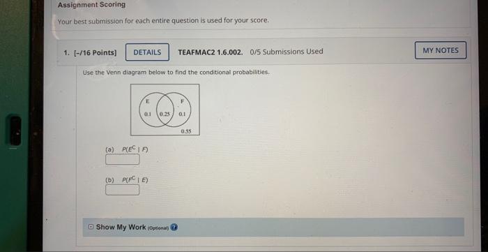 Solved Use the Venn diagram below to find the conditional | Chegg.com