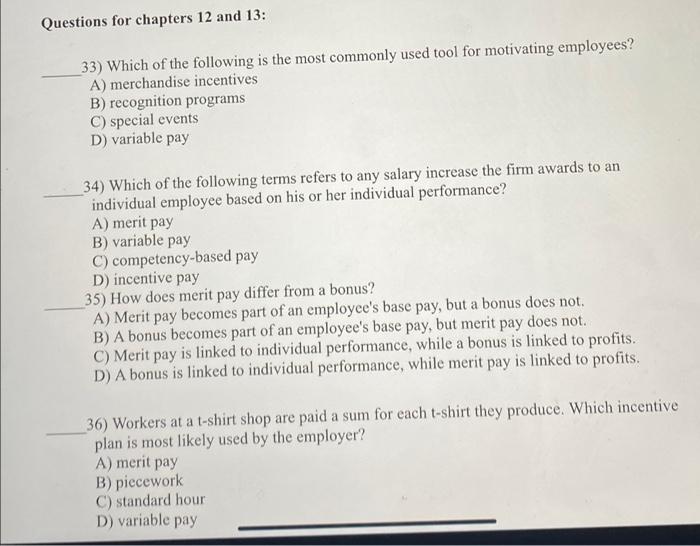 Solved Questions for chapters 12 and 13: _33) Which of the | Chegg.com