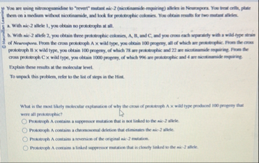 Solved a. ﻿With nic-2 ﻿allele 1, ﻿you obtain no prototeqple | Chegg.com