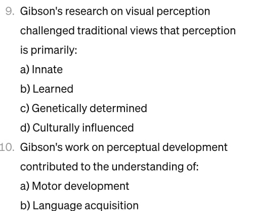 Solved Gibson's research on visual perception challenged | Chegg.com