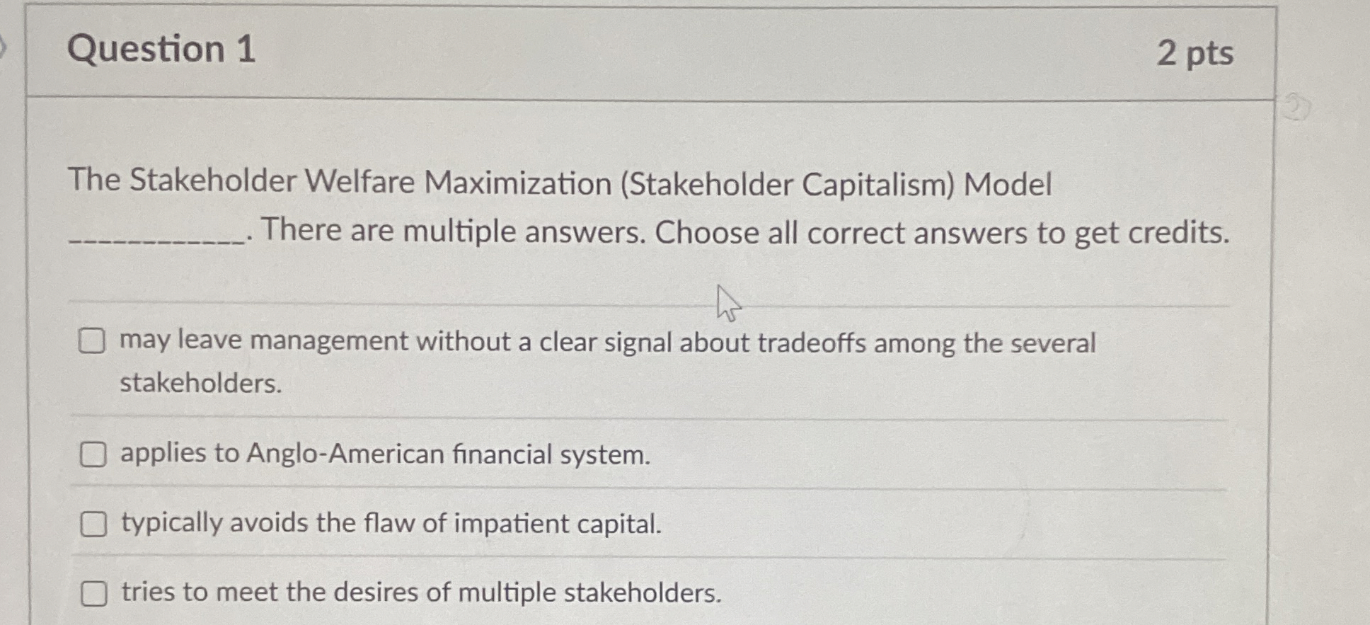 Solved Question 1The Stakeholder Welfare Maximization | Chegg.com