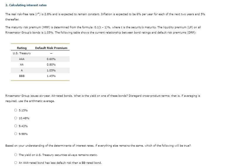 Solved 2. Calculating interest rates The real risk-free rate | Chegg.com