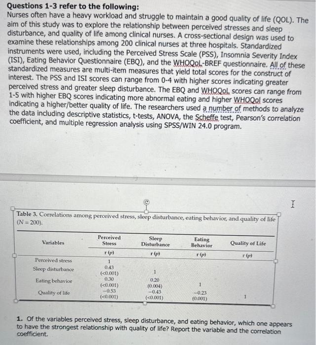 Solved Questions 1-3 refer to the following: Nurses often | Chegg.com