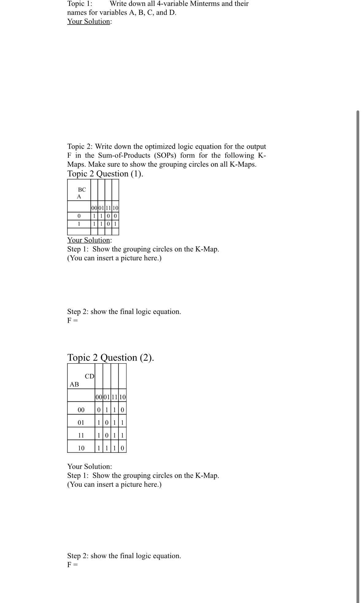 Solved Topic 2: Write down the optimized logic equation for | Chegg.com