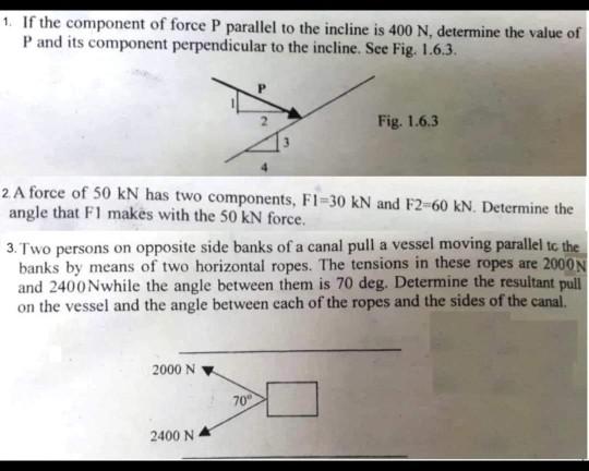 Solved 1. If the component of force P parallel to the | Chegg.com