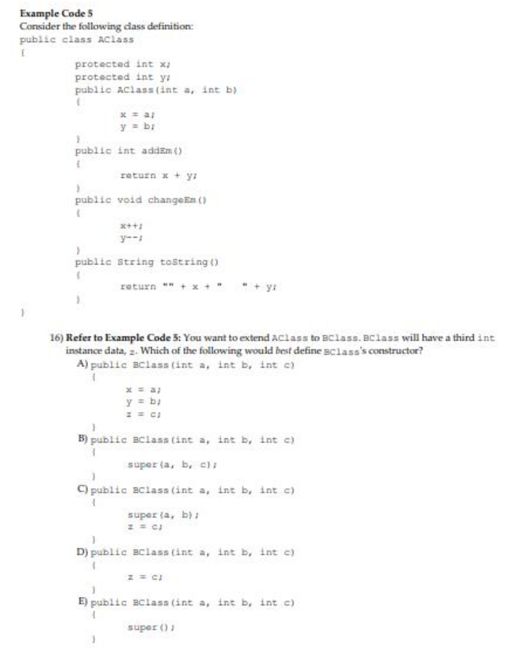 Solved Example Code 5Consider the following class | Chegg.com