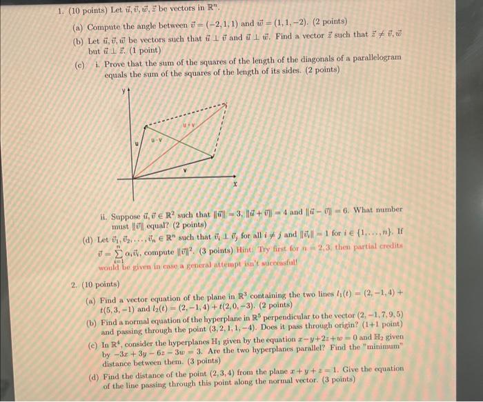 Solved 1. ( 10 points) Let u,v,w,z be vectors in Rn. (a) | Chegg.com