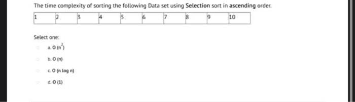 Solved The time complexity of sorting the following Data set | Chegg.com