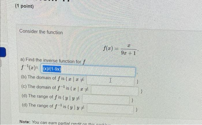Solved Consider the function f(x)=9x+1x a) Find the inverse | Chegg.com