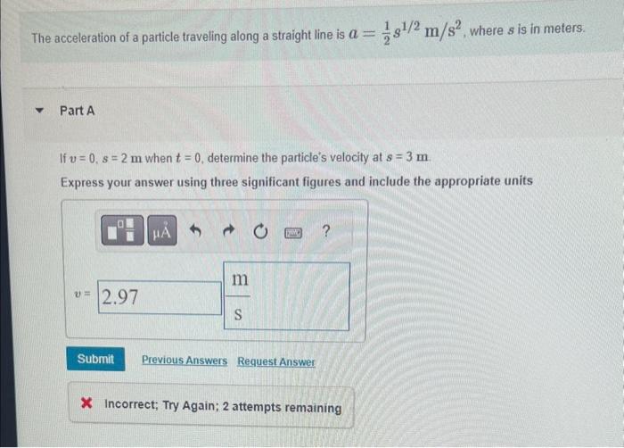 Solved The acceleration of a particle traveling along a | Chegg.com