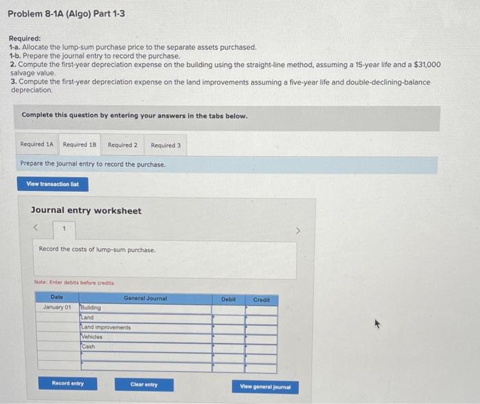 Solved Required information Problem 8-1A (Algo) Plant asset | Chegg.com