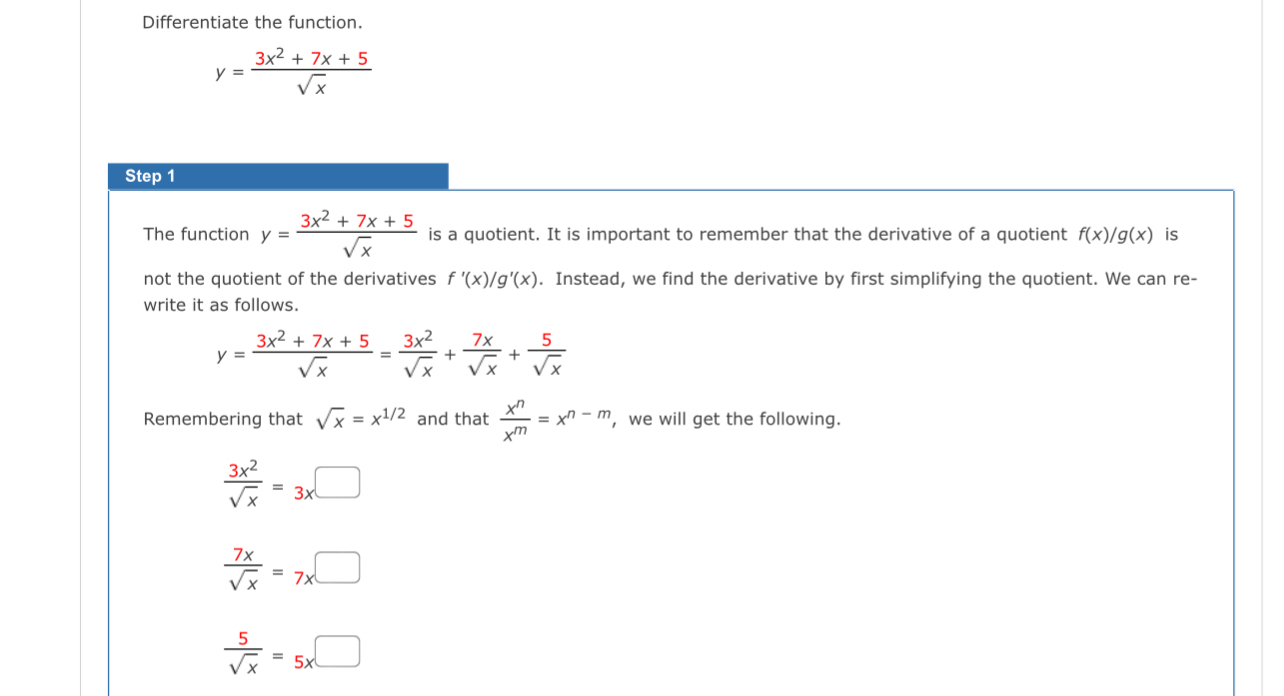 Solved Differentiate The Function Y 3x2 7x 5x2step 1the