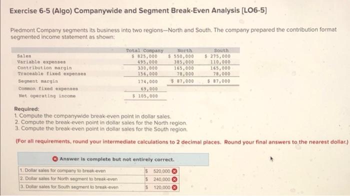 Solved Exercise 6-5 (Algo) Companywide and Segment | Chegg.com