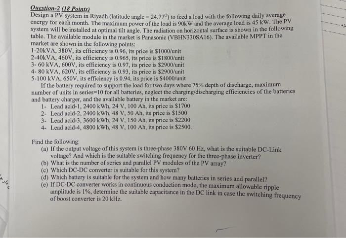 Solved Question-2 (18 Points) Design a PV system in Riyadh | Chegg.com