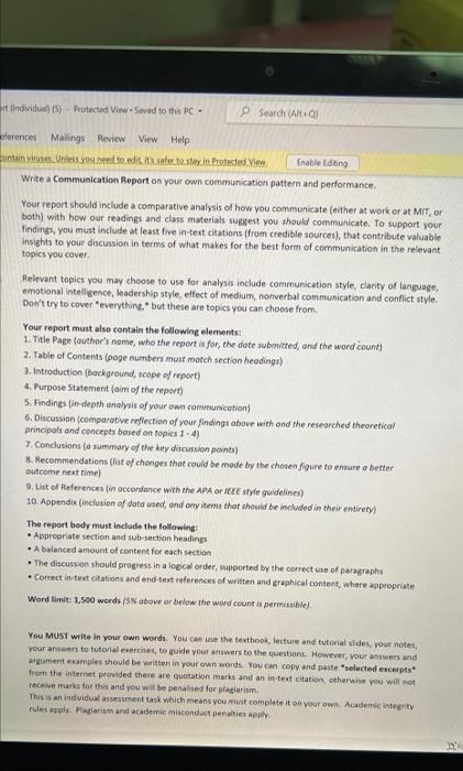 Solved it Individual(S) - Protected ViewSaved to this PC- | Chegg.com