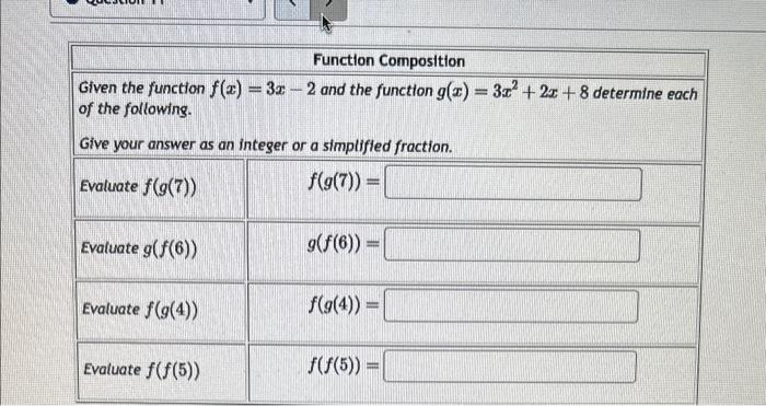 Solved Function Composition Given The Function Fx3x−2 And 6353