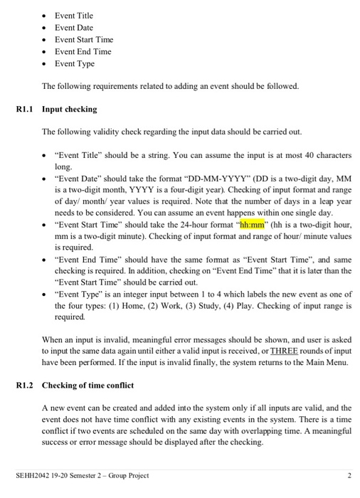SEHH2042 Computer Programming Group Project - | Chegg.com