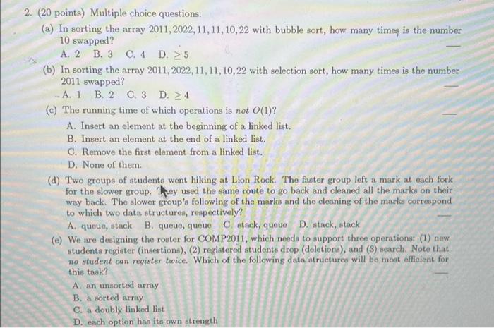 Solved 2. (20 points) Multiple choice questions. (a) In | Chegg.com