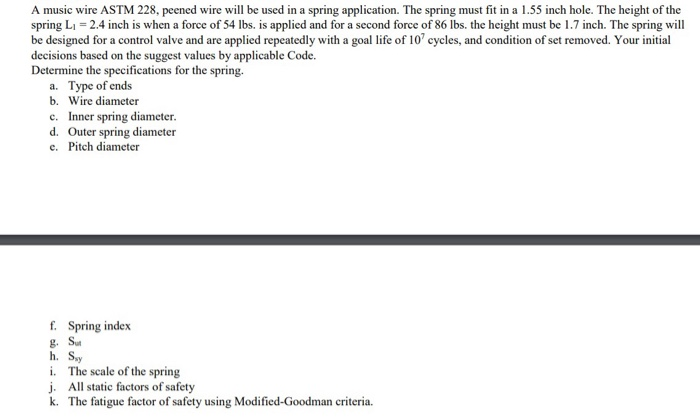 Solved A music wire ASTM 228, peened wire will be used in a | Chegg.com