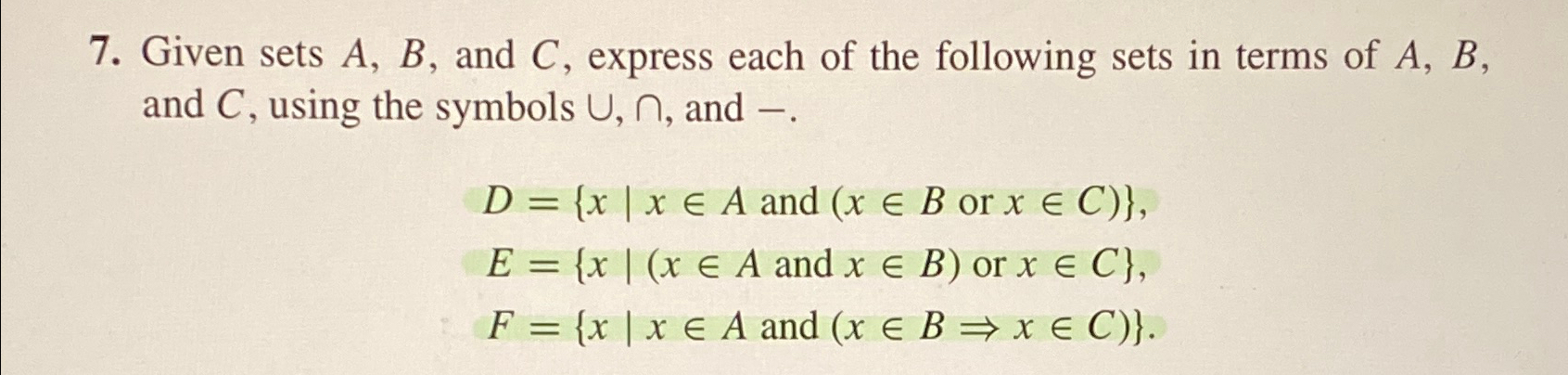 Solved Given sets A,B, and C, express each of the following | Chegg.com Solved Given sets A,B, and C, express each of the following | Chegg.com