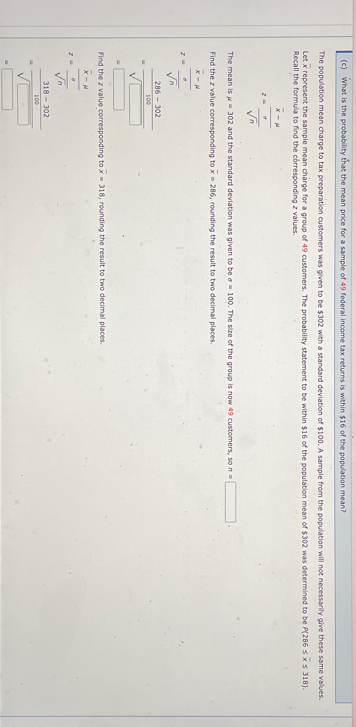 Solved (c) ﻿What is the probability that the mean price for | Chegg.com