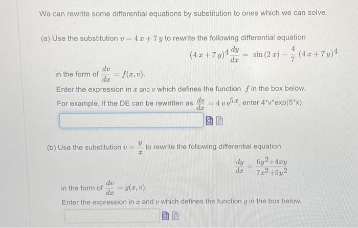 Solved We can rewrite some differential equations by | Chegg.com