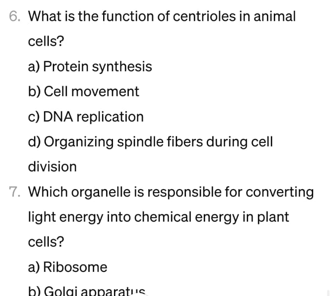 Solved What is the function of centrioles in animal cells?a) | Chegg.com