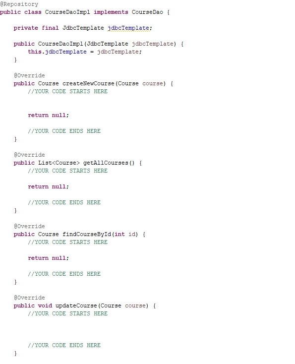 Solved Repository public class CourseDaolmpl implements | Chegg.com