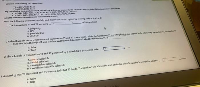 Solved Consider the following schedule that performs actions | Chegg.com