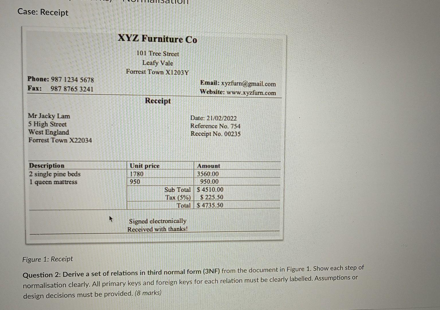 Solved Case: Receipt Figure 1: Receipt Question 2: Derive a | Chegg.com