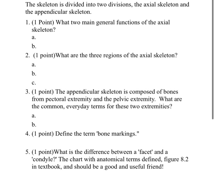 Solved The skeleton is divided into two divisions, the axial | Chegg.com