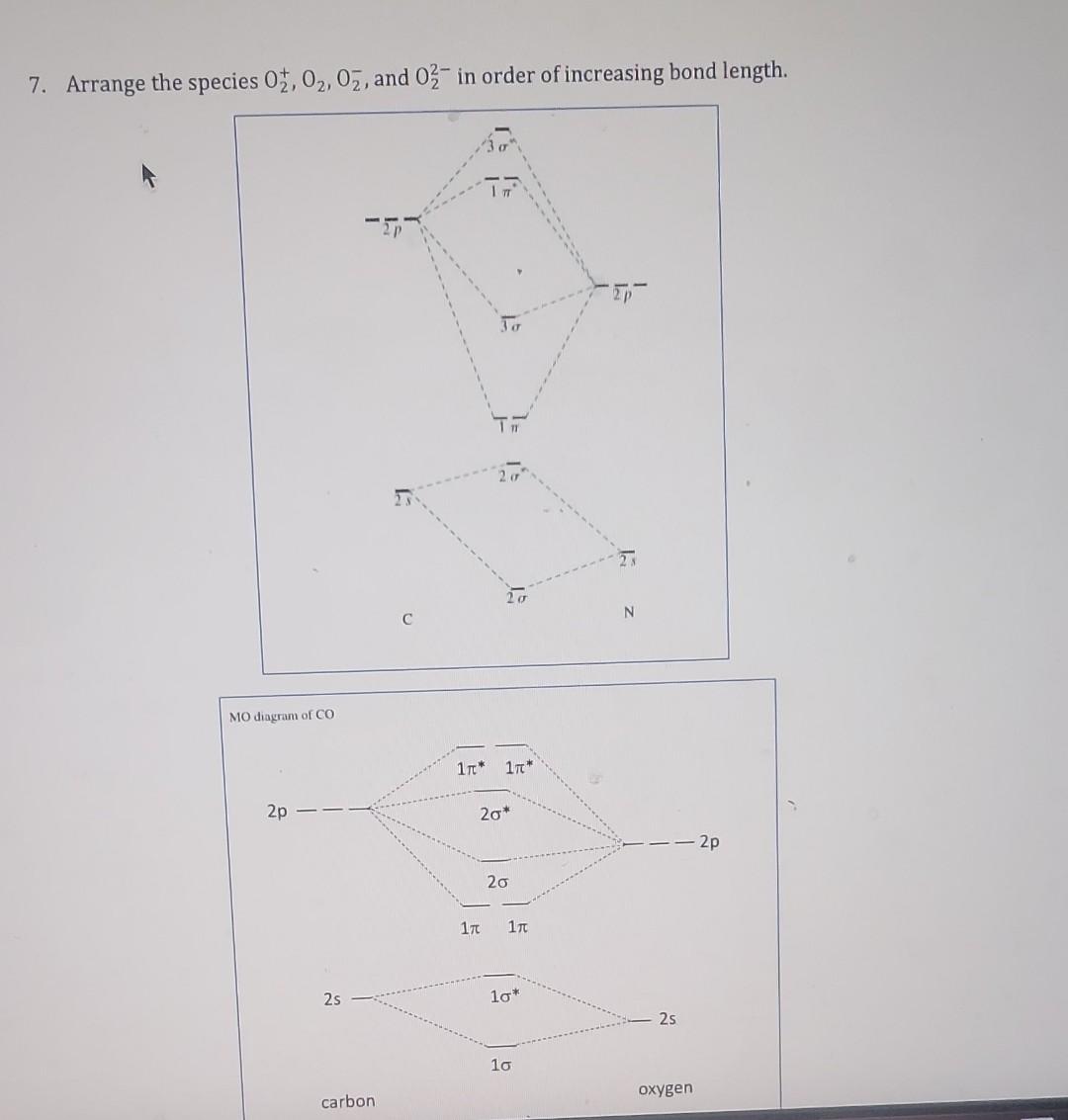 Solved 7. Arrange the species O2+,O2,O2−, and O22− in order | Chegg.com