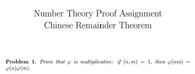Solved Number Theory Proof Assignment Chinese Remainder | Chegg.com