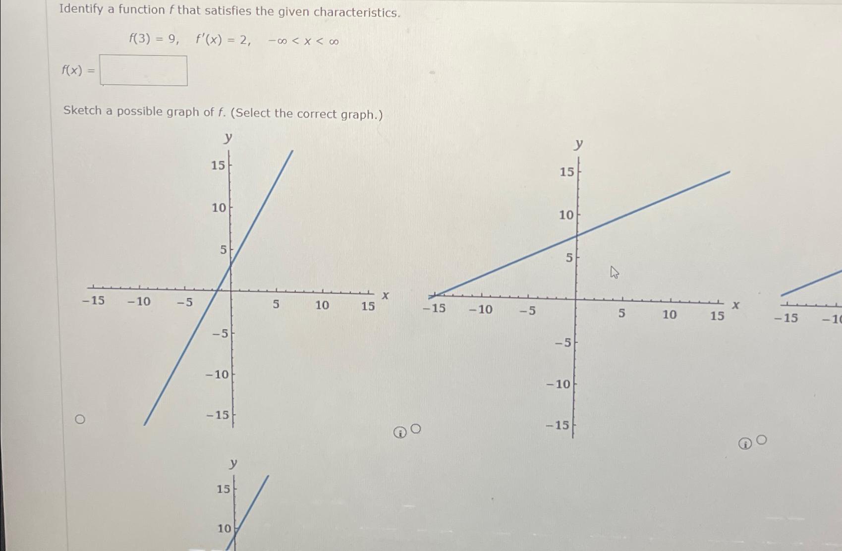 Solved Identify a function f ﻿that satisfies the given | Chegg.com