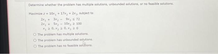 Solved Determine whether the problem has multiple solutions, | Chegg.com