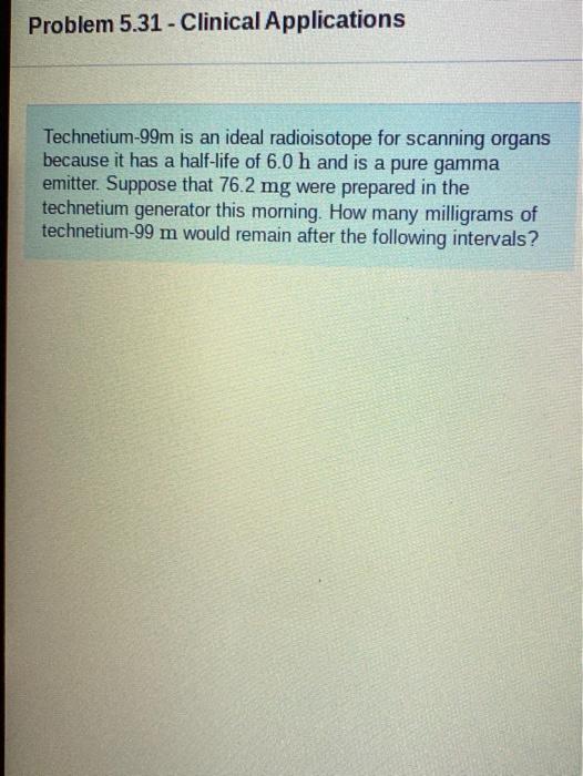 Solved Problem 5.31 - Clinical Applications Technetium-99m | Chegg.com