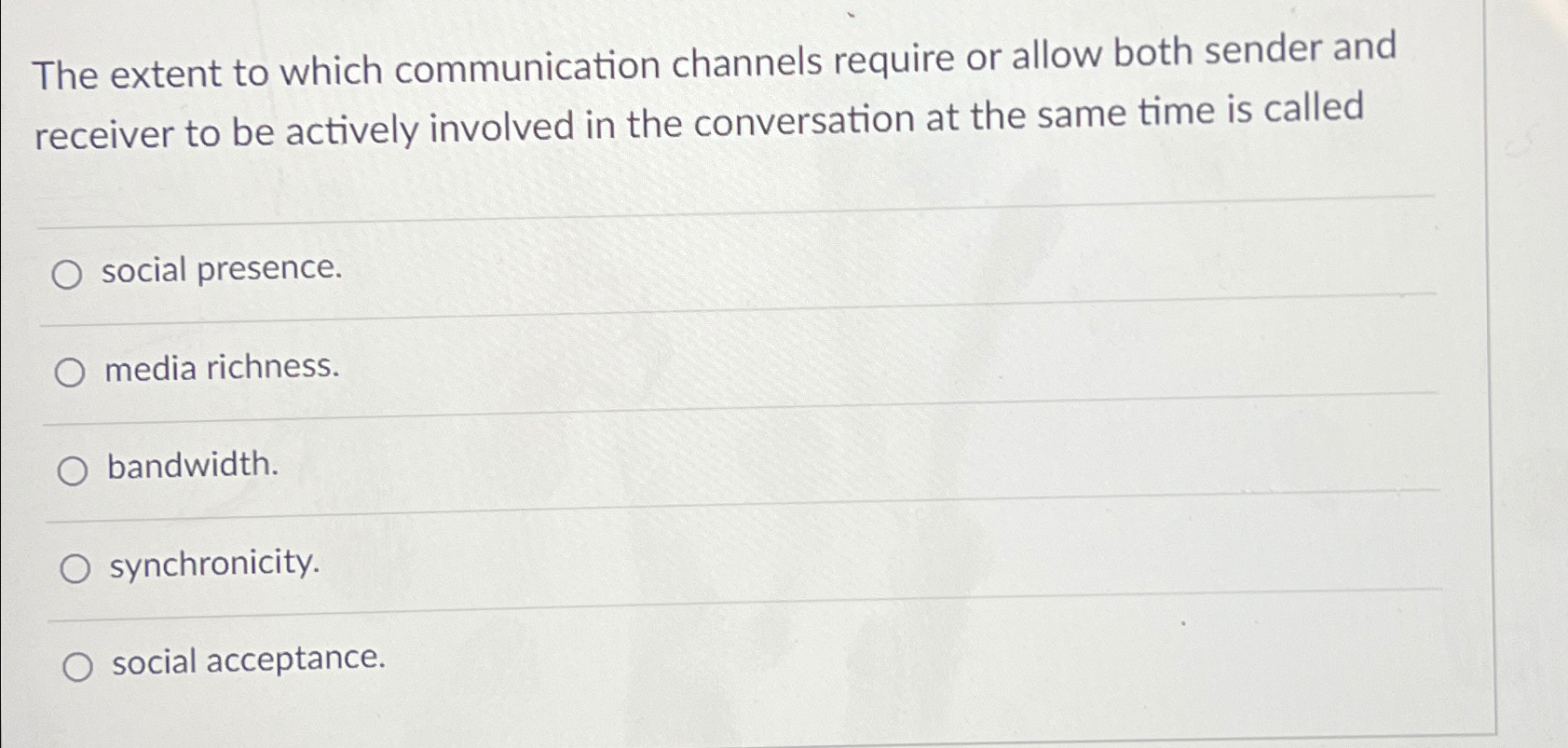 The extent to which communication channels require or | Chegg.com