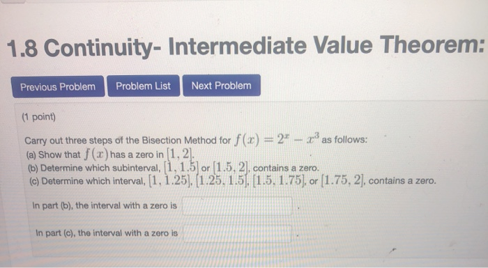 Solved 1.8 Continuity- Intermediate Value Theorem: Previous | Chegg.com