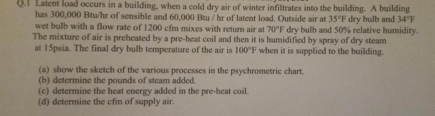 Solved Q.1 Latent load occurs in a building, when a cold dry | Chegg.com