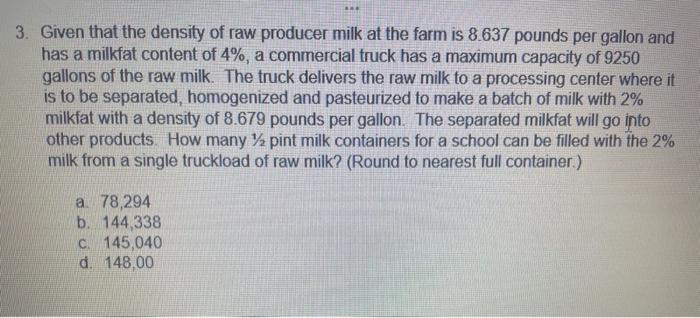 Solved 2022 District Food Science CDE Math Practicum 1. The | Chegg.com