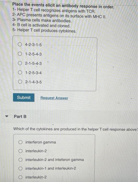 Solved Place the events elicit an antibody response in | Chegg.com